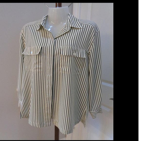 Chaus | Tops | Chaus Blackwhite Striped Button Down Blouse Size 8 ...